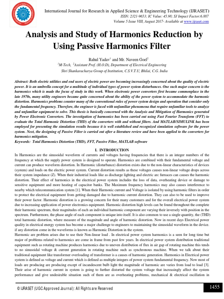 Analysis and Study of Harmonics Reduction by Using Passive Harmonics ...