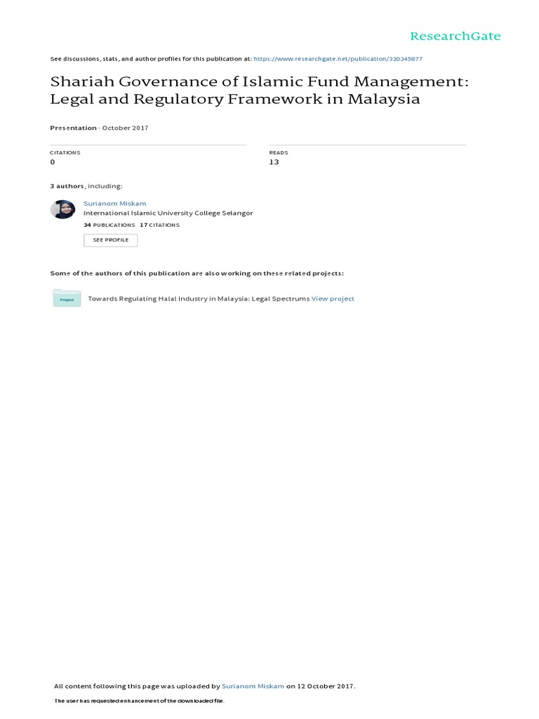 Shariah Governance of Islamic Fund Management: Legal and Regulatory ...