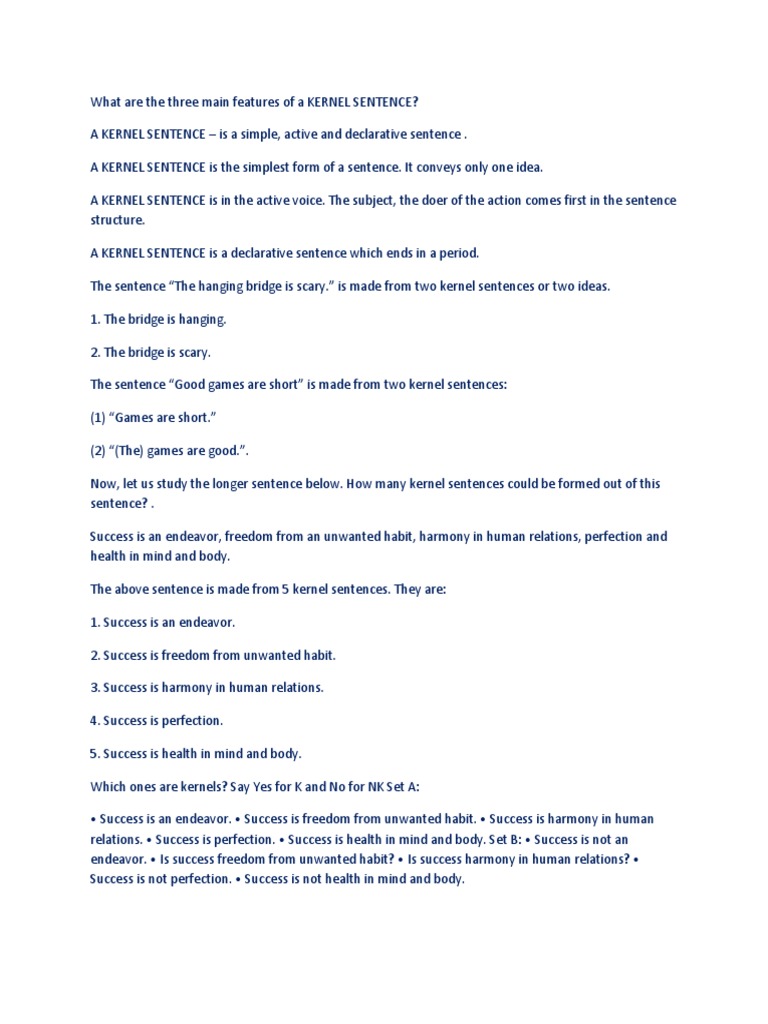 What Are The Three Main Features of A KERNEL SENTENCE | PDF