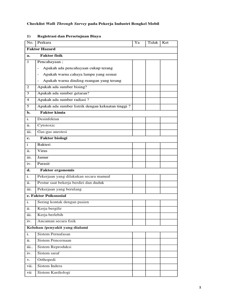 Checklist Walk Through Survey Kosong | PDF