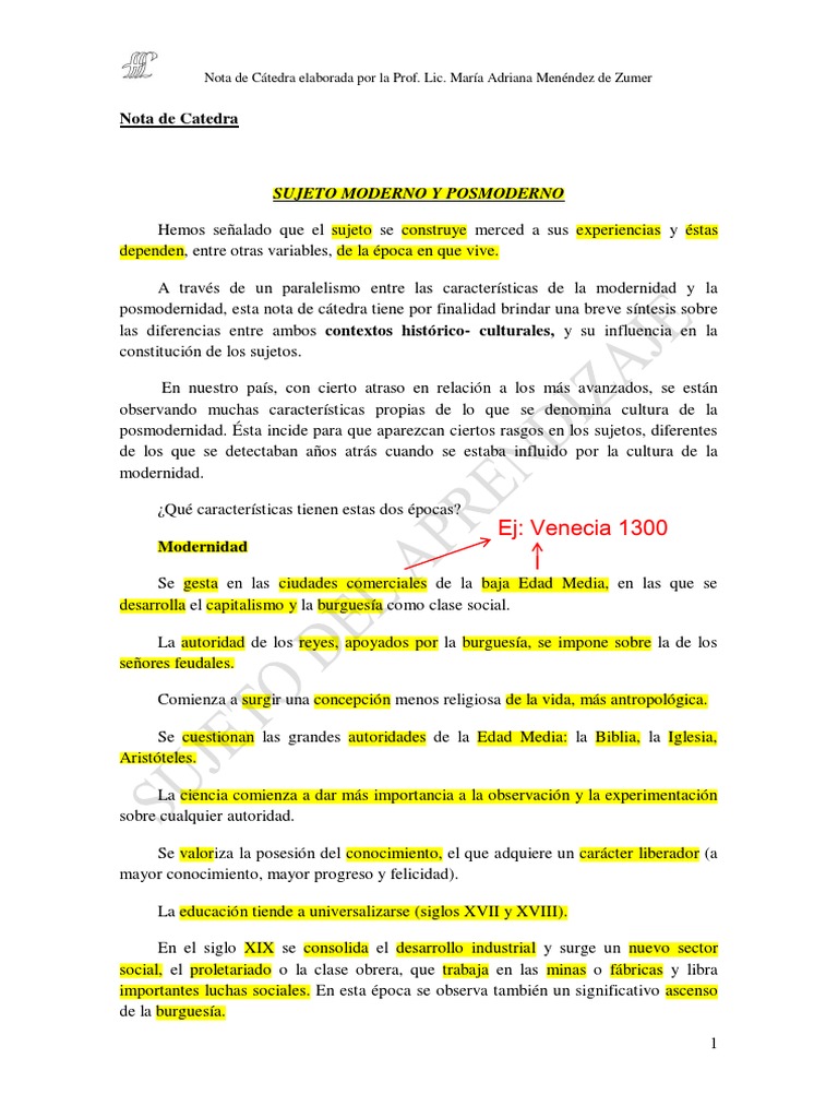 Sujeto Moderno y Posmoderno | PDF | Modernidad | Adultos