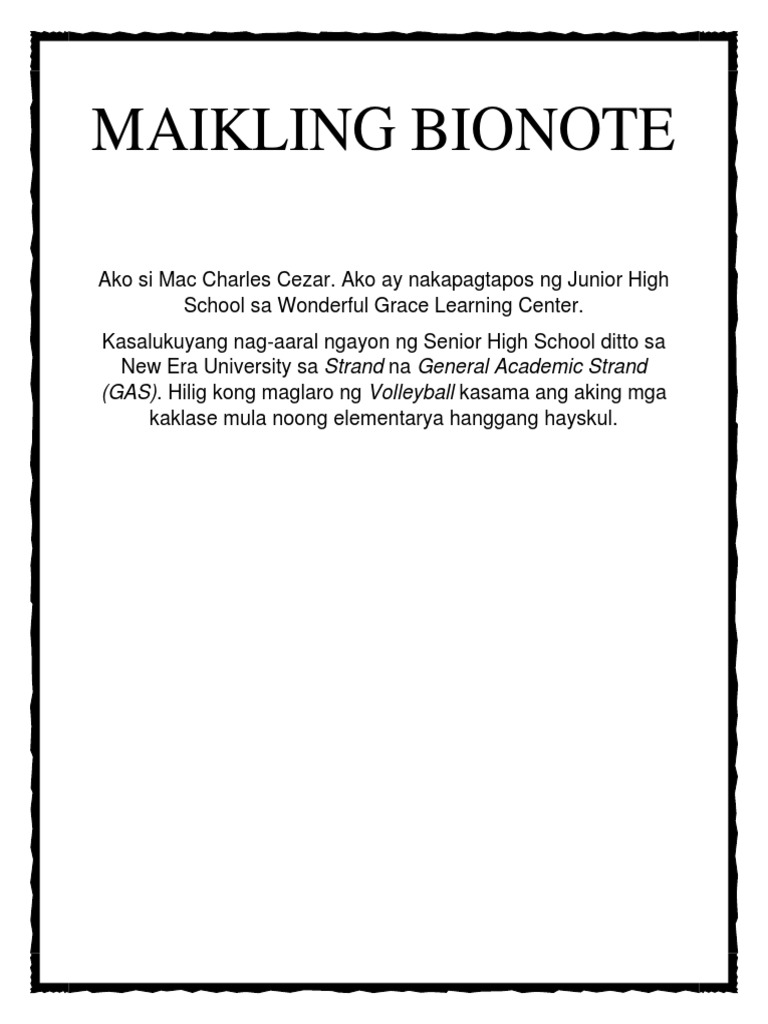 Maikling Bionote | PDF
