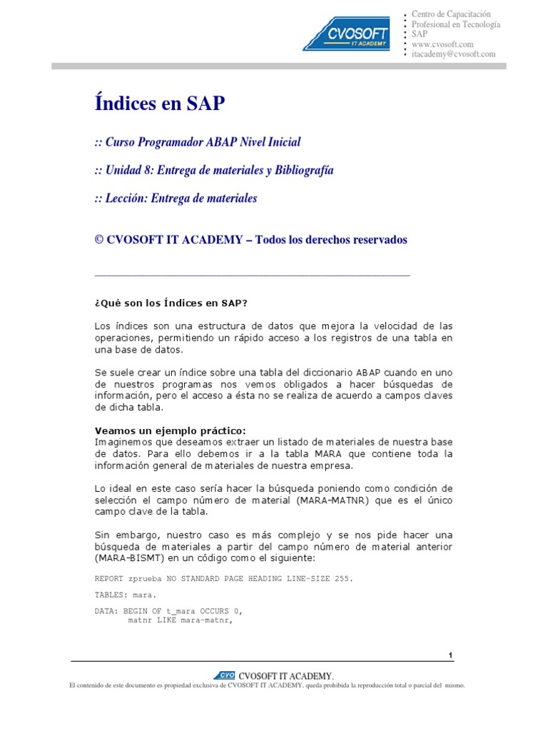 Indices en SAP v3 | PDF | Tabla (base de datos) | Bases de datos