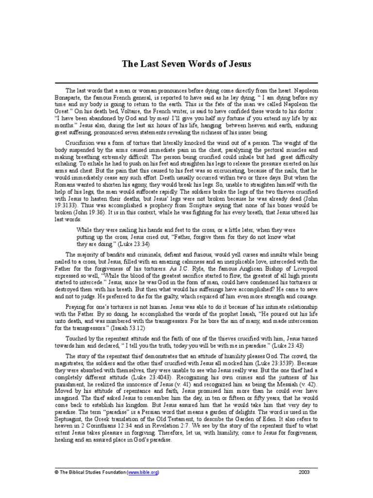 7 Last Words | PDF | Crucifixion | John The Baptist