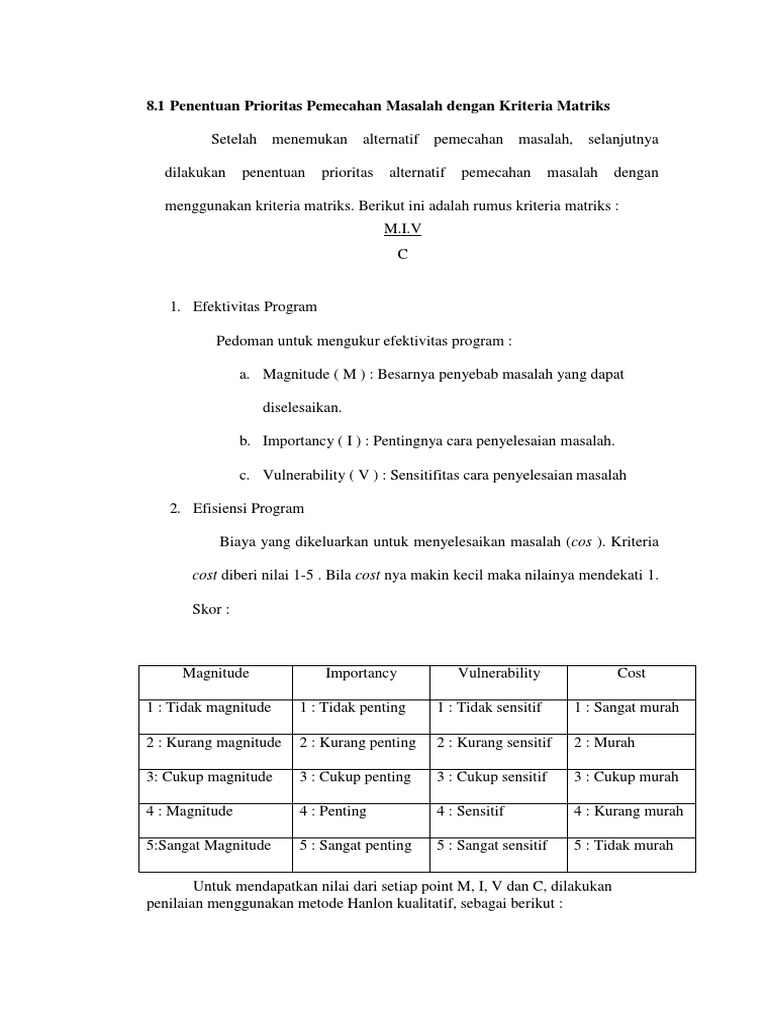 Penentuan Prioritas Pemecahan Masalah Dengan Kriteria Matriks | PDF