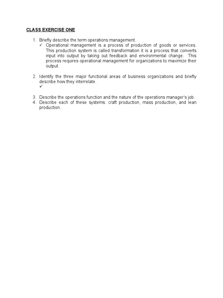 Om Exercise Pdf Operations Management Strategic Management