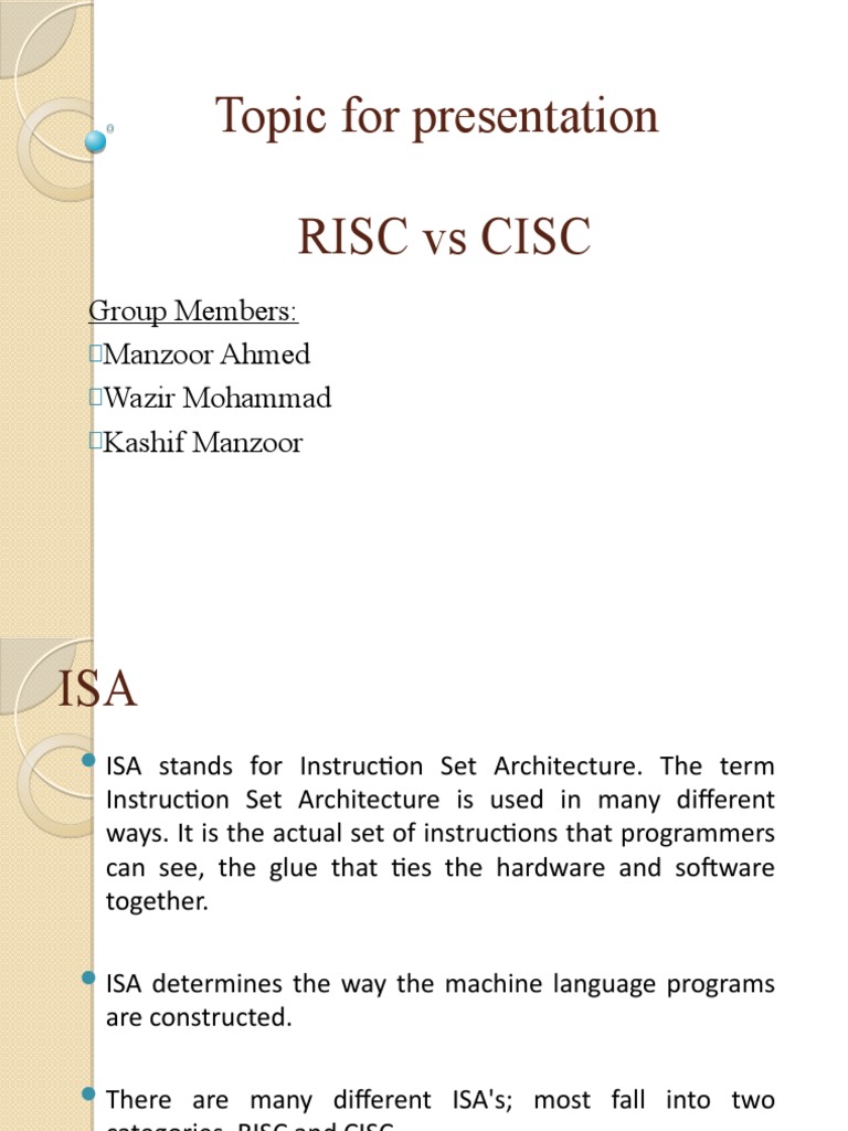 Presentation RISC Vs CISC | PDF | Central Processing Unit | Integrated Circuit