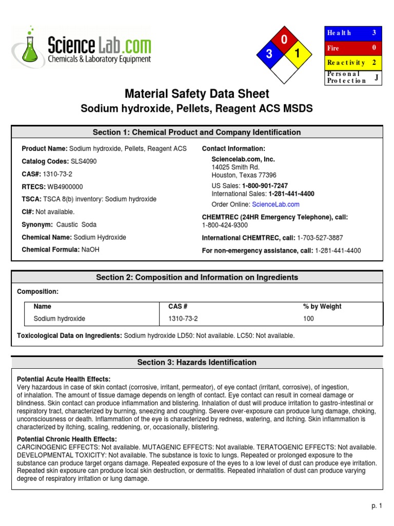 MSDS Naoh | PDF | Explosion | Toxicity