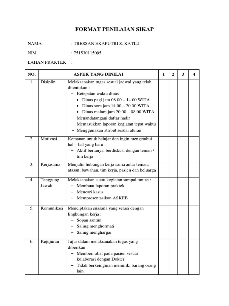 1 Format Penilaian Sikap | PDF
