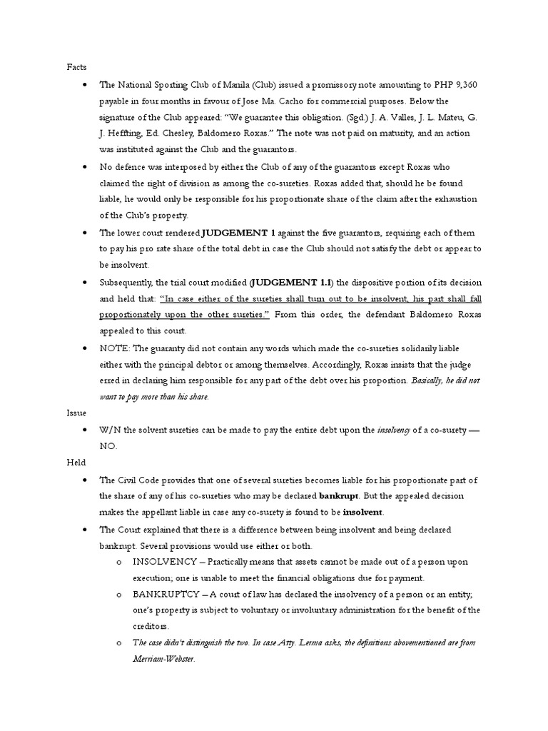 Cacho v. Roxas | PDF | Bankruptcy | Guarantee