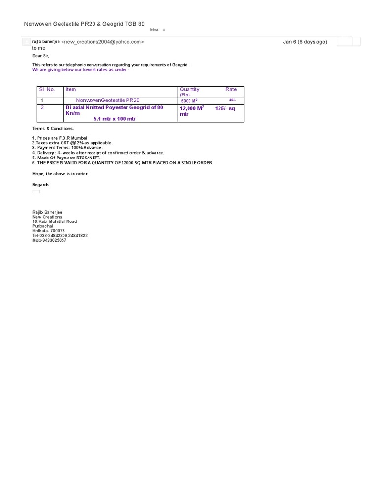 Nonwoven Geotextile PR20 & Geogrid TGB 80 PDF | PDF