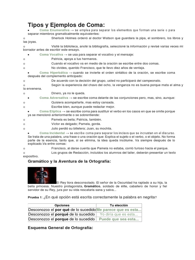 Tipos y Ejemplos de Coma | Coma | Mecánica del lenguaje