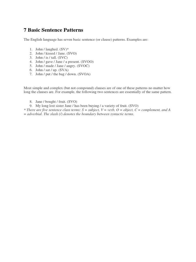 Basic Sentence Structures | PDF