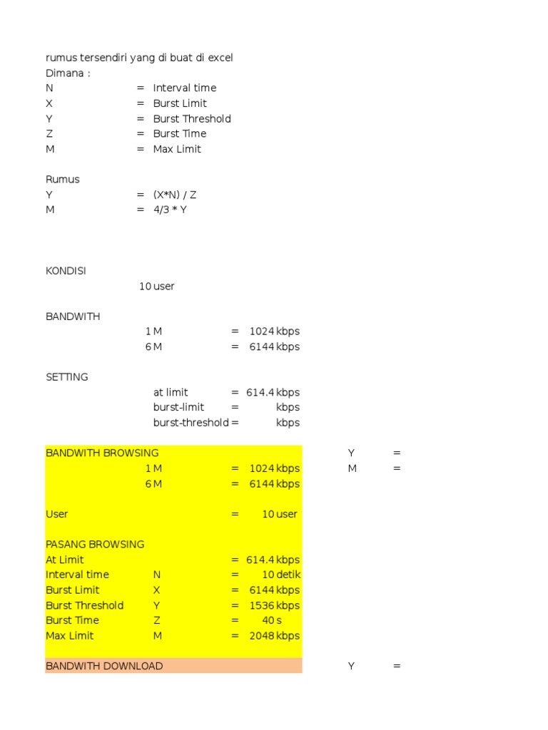 Excel Bandwidth Calculation Formula | PDF