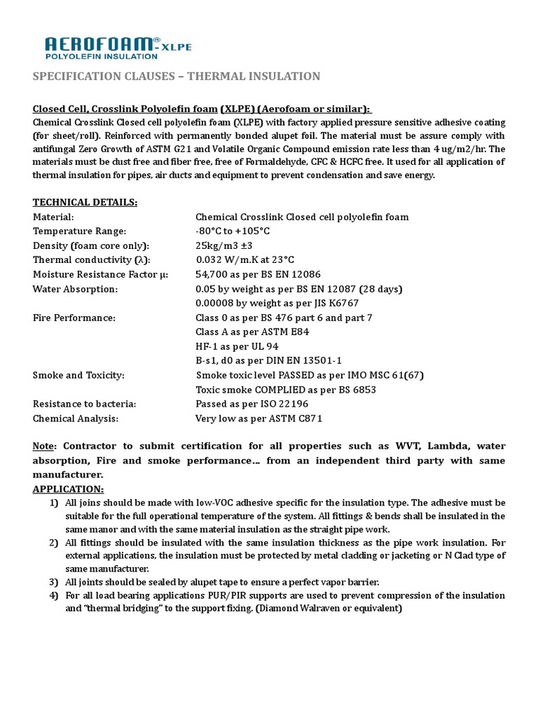 Standard Specification Closed Cell Polyolefins Insulation | PDF ...