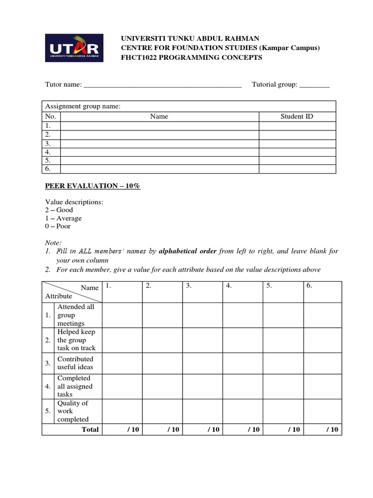 Universiti Tunku Abdul Rahman Centre For Foundation Studies (Kampar Campus) Fhct1022 Programming ...