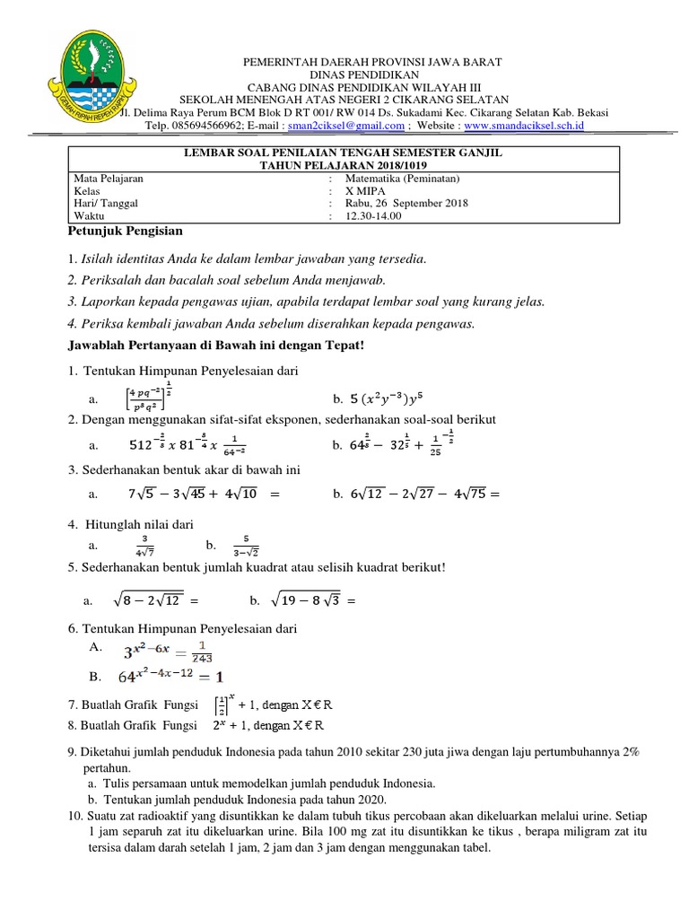 SOAL PTS MTKP Kelas Xi | PDF