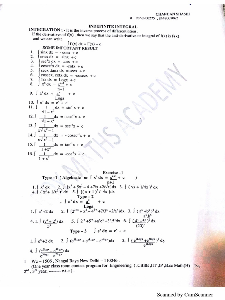 Indefinite Integration | PDF