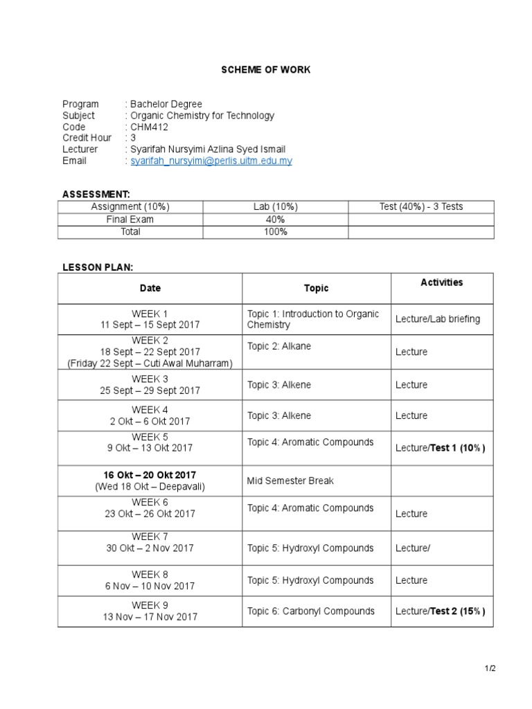 Scheme of Work: Syarifah - Nursyimi@perlis - Uitm.edu - My | PDF ...