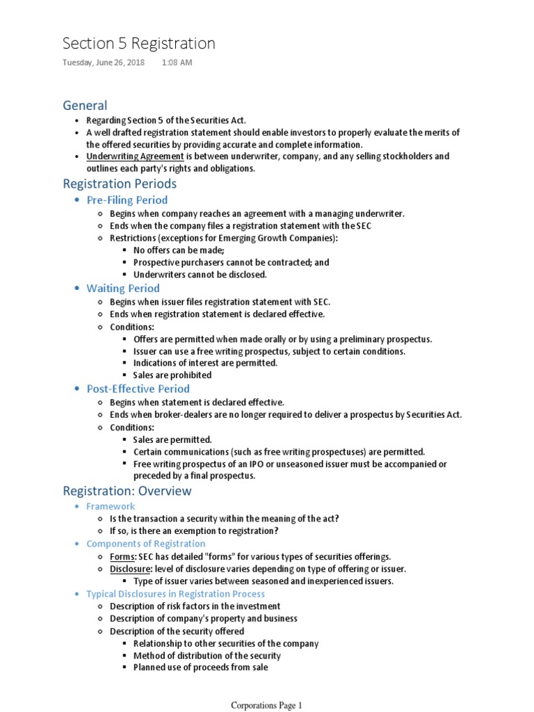 Section 5 Registration PDF | PDF | Securities Act Of 1933 | Prospectus ...