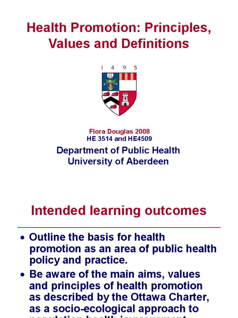 Principles of Health Promotion Overview | PDF | Health Promotion ...