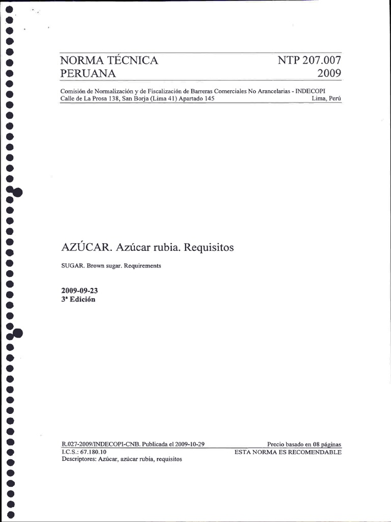 Norma Tecnica Azucar Rubia 207.007 | PDF