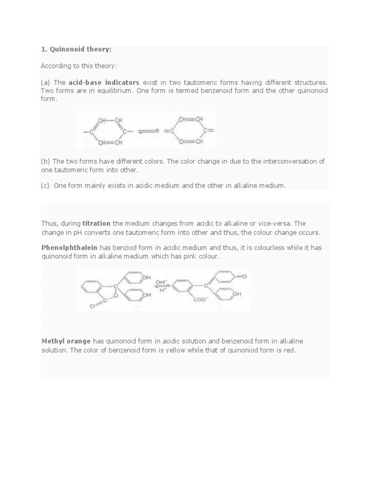 Theory of Indicators Quinonoid Theory | PDF | Titration | Chemistry