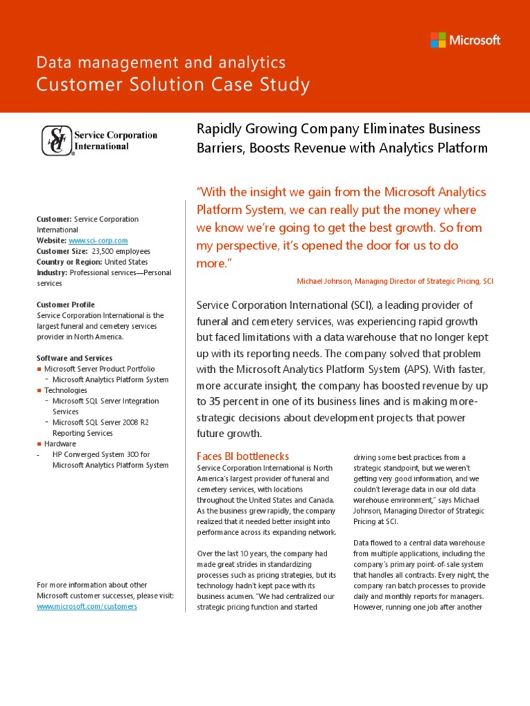 Service Corporation International Case Study Pdf Analytics