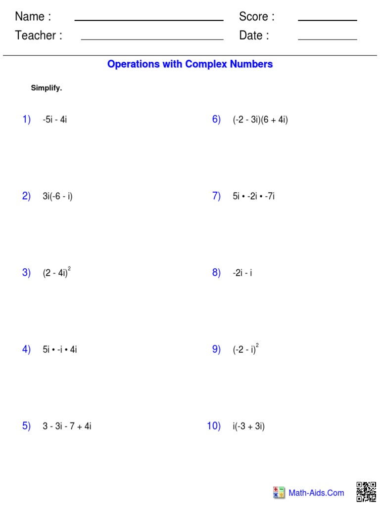 Operations With Complex Numbers 2 | PDF | Teaching Methods & Materials ...