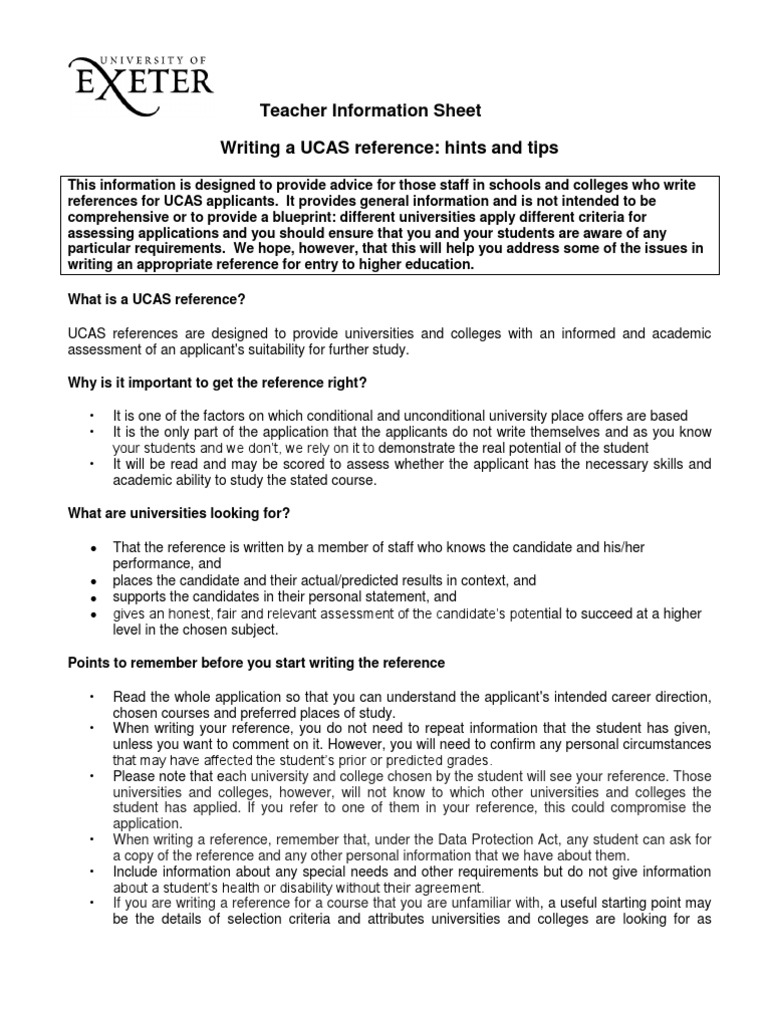 University of Exeter - Reference Tips for Teachers | Gce Advanced Level ...
