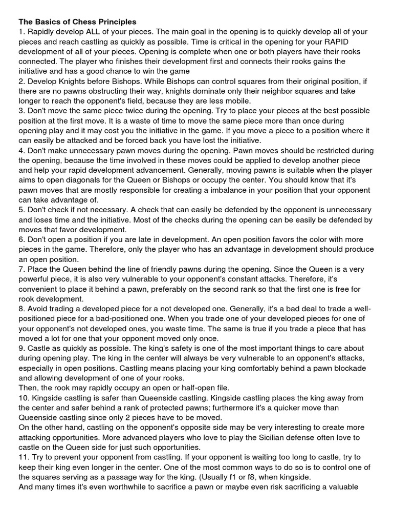 The Basics of Chess Principles | PDF | Chess Strategy | Chess Openings