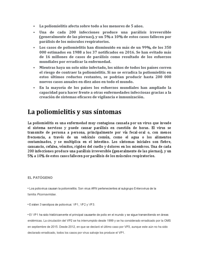 Poliomelitis | PDF | Poliomielitis | Biología