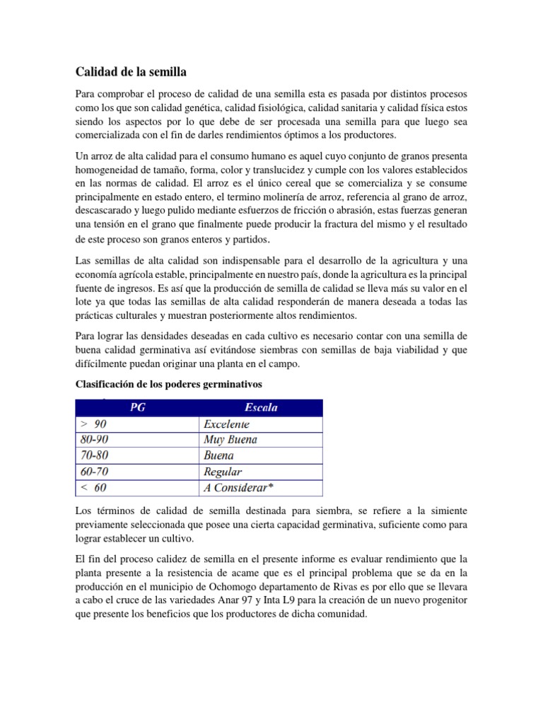 Calidad De La Semilla Pdf Cereales Semilla