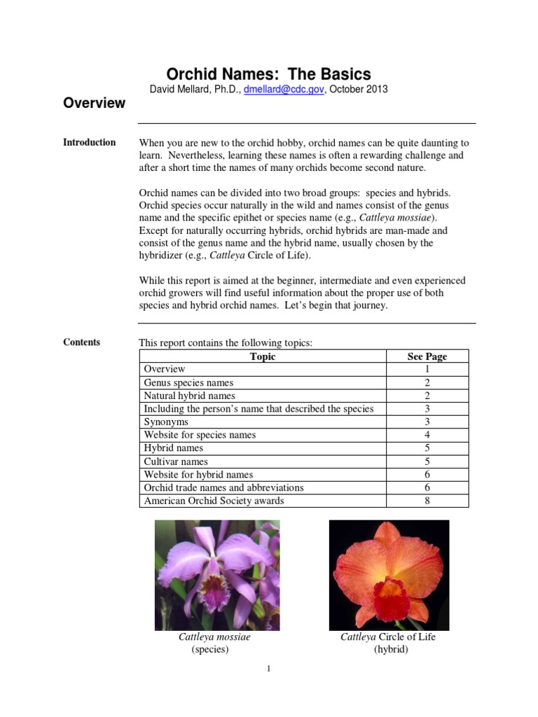 Orchid Names The Basics | PDF | Cultivar | Species