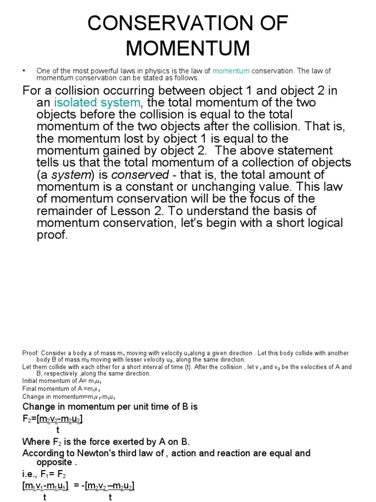 Conservation of Momentum | PDF | Momentum | Collision