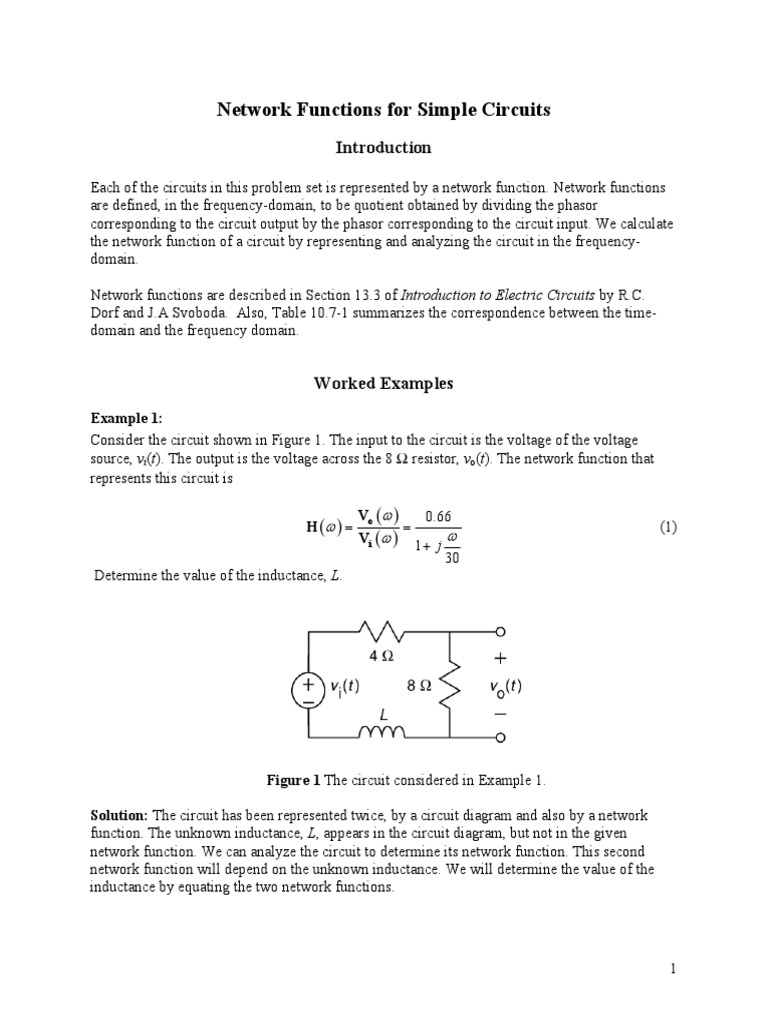 Network Functions For Simple Circuits: Example 1 | PDF | Electrical ...