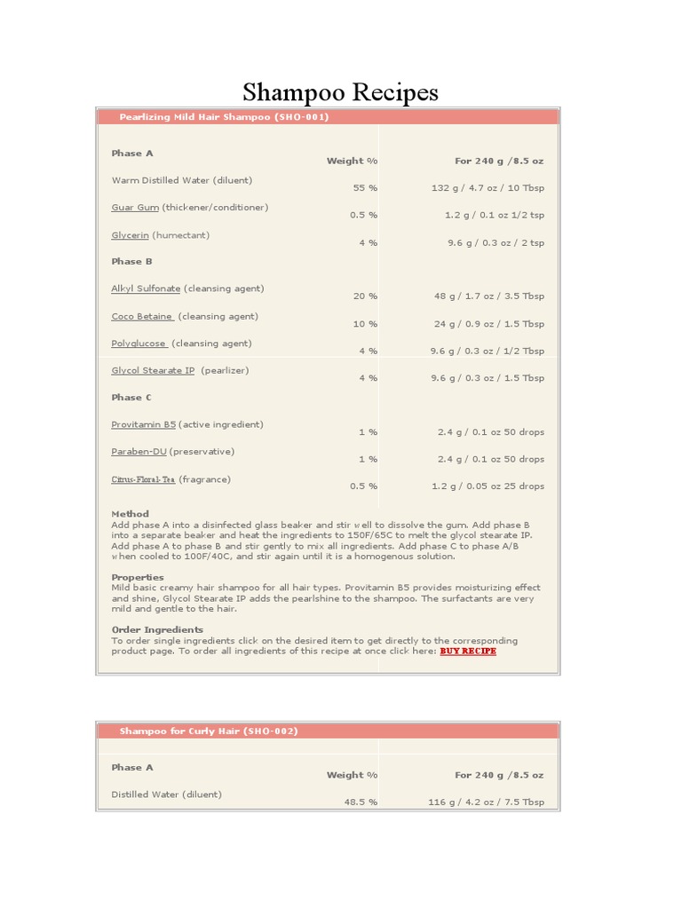 Shampoo Recipes: Phase A | PDF | Shampoo | Sunscreen