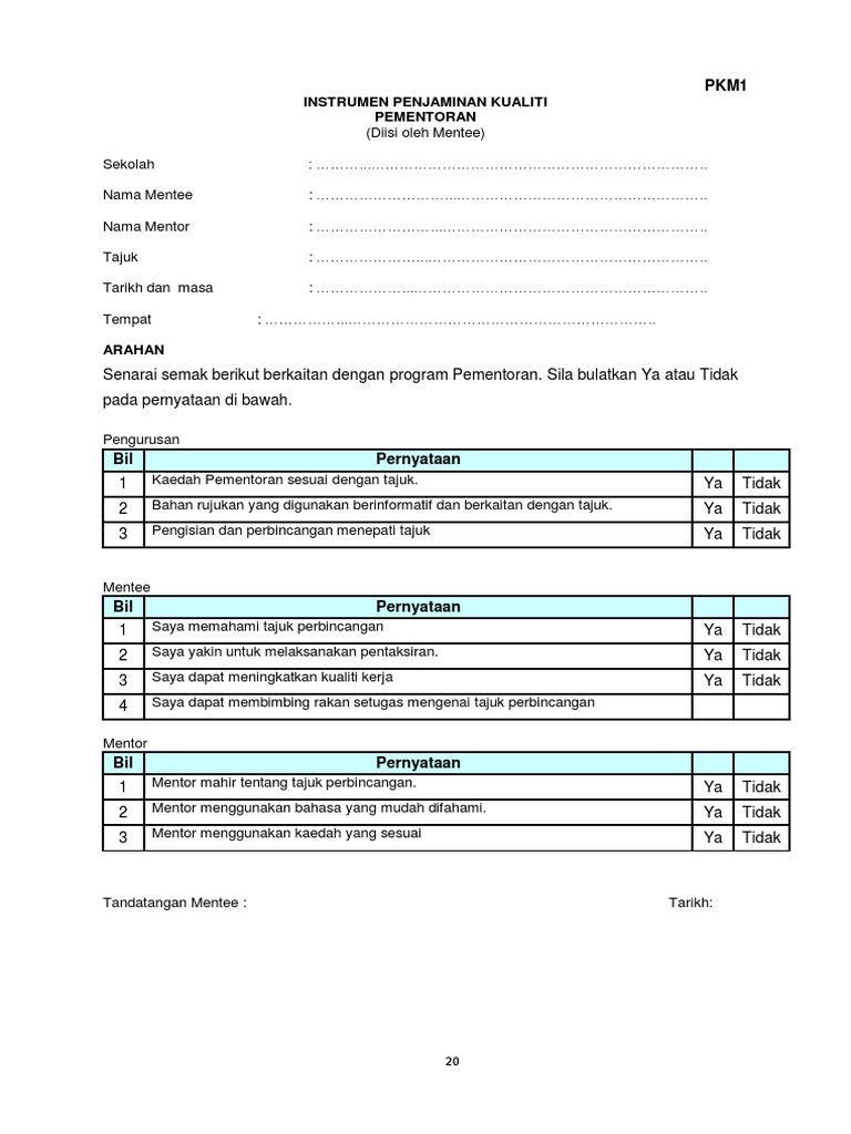 Borang Pementoran PKM1 PDF | PDF