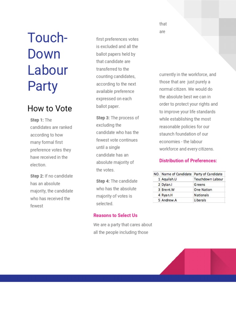 Touchdown Labour Party - Pamphlet 1 | PDF | Labour Party (Uk) | Voting