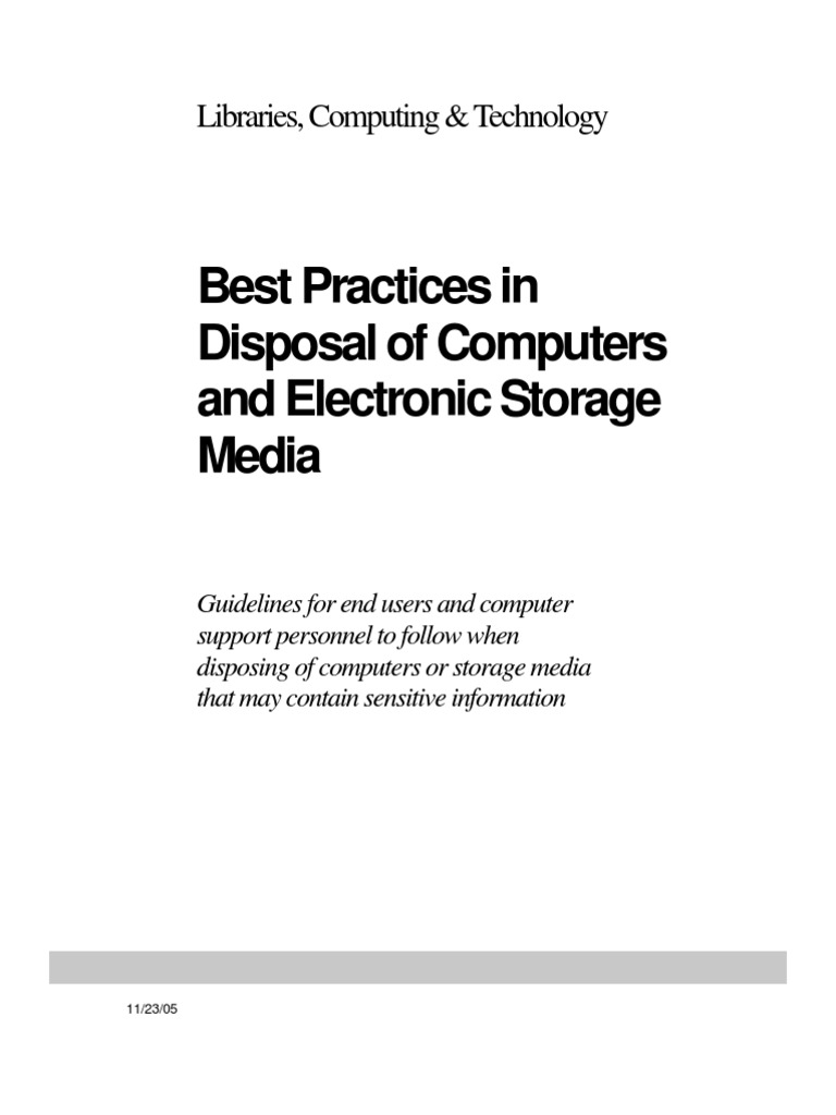 Best Practices in Disposal of Computers and Electronic Storage Media ...