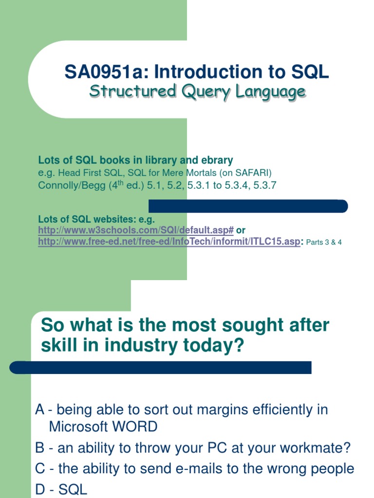 SA0951a: Introduction To SQL: Structured Query Language | PDF | Sql ...