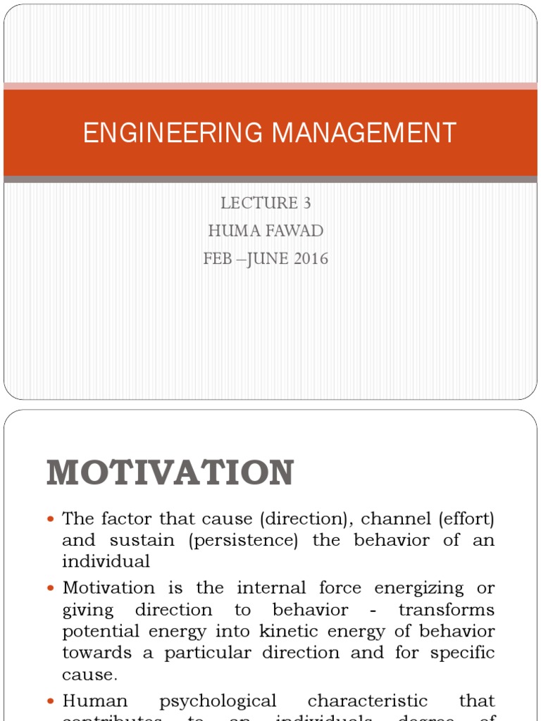 Engineering Management: Huma Fawad FEB - JUNE 2016 | PDF | Motivation ...
