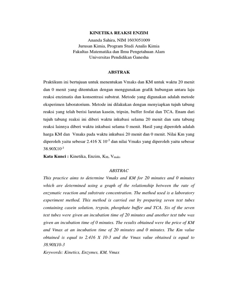Kinetika Reaksi Enzim | PDF