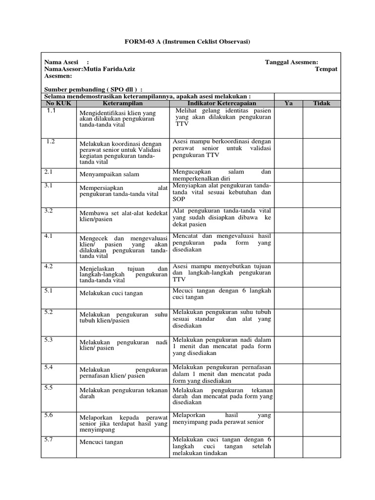 Form 3 A Instrumen Observasi | PDF