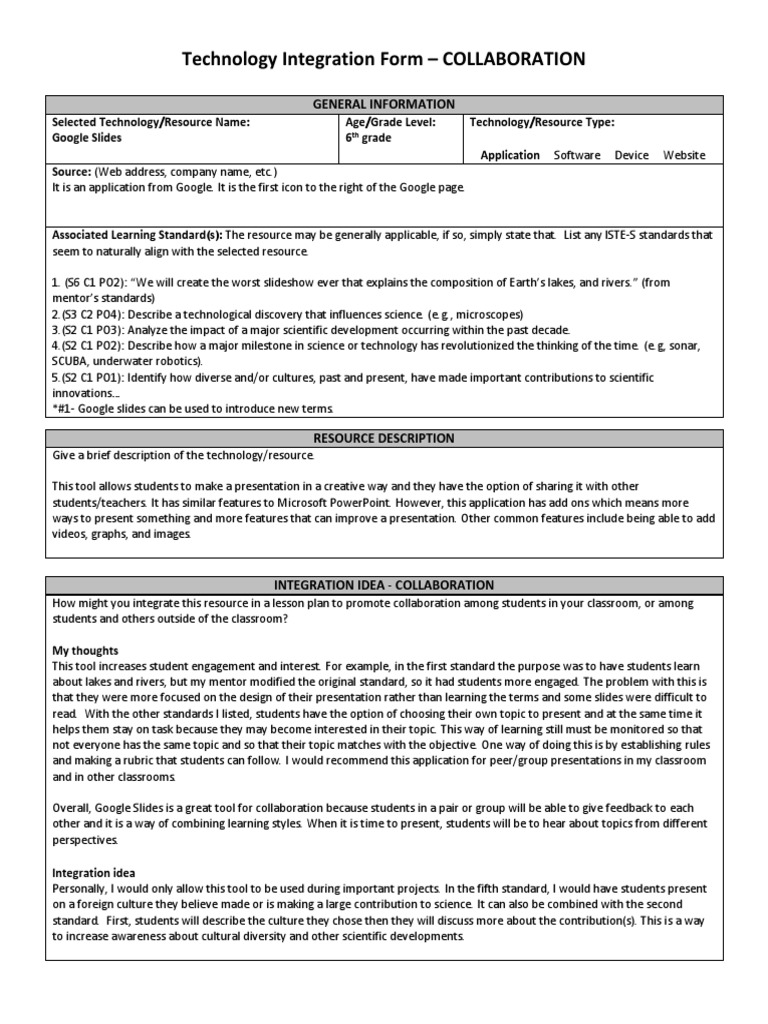 Technology Integration Template-Collaboration | PDF | Mentorship ...