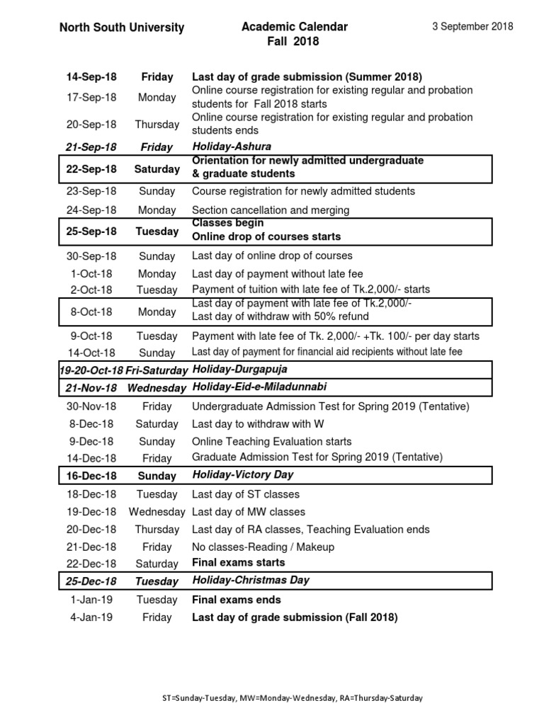 183-Academic Calendar - Fall 2018 | PDF