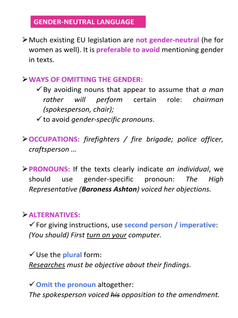 Gender Neutral Language | PDF