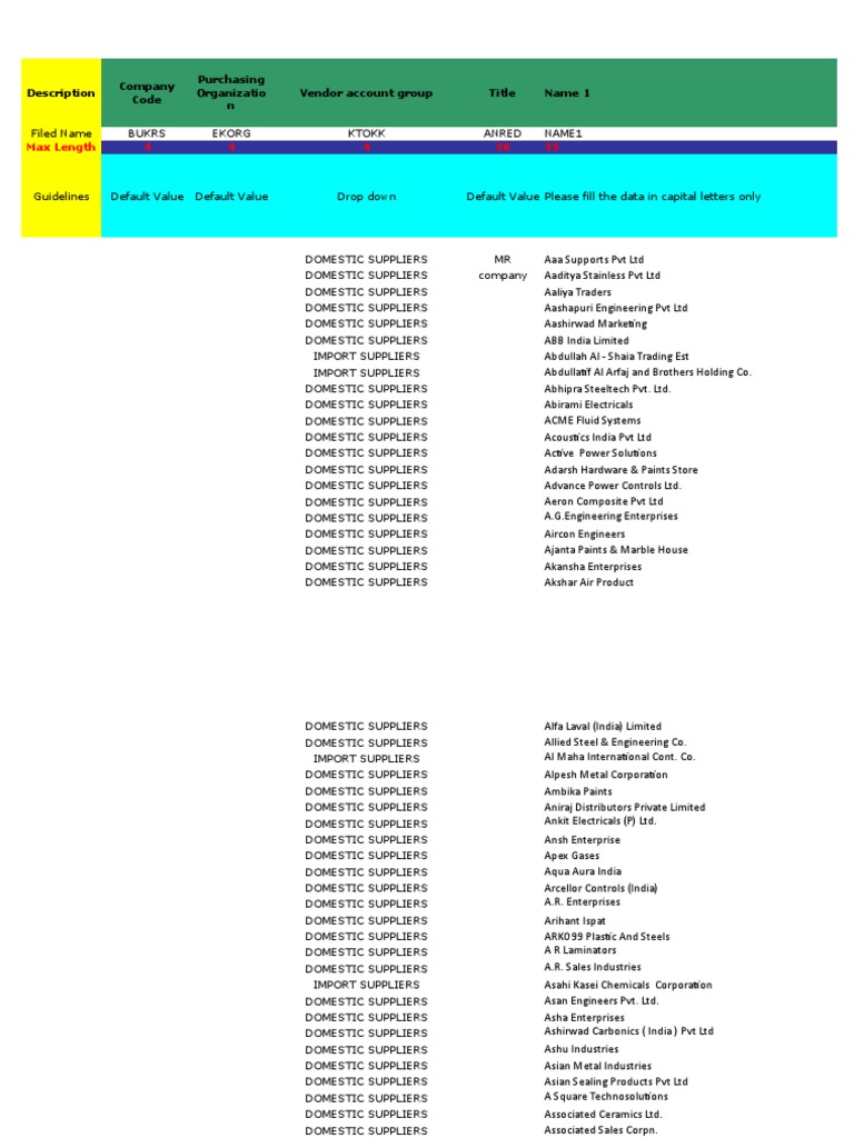 Vendor Master Data Template | PDF