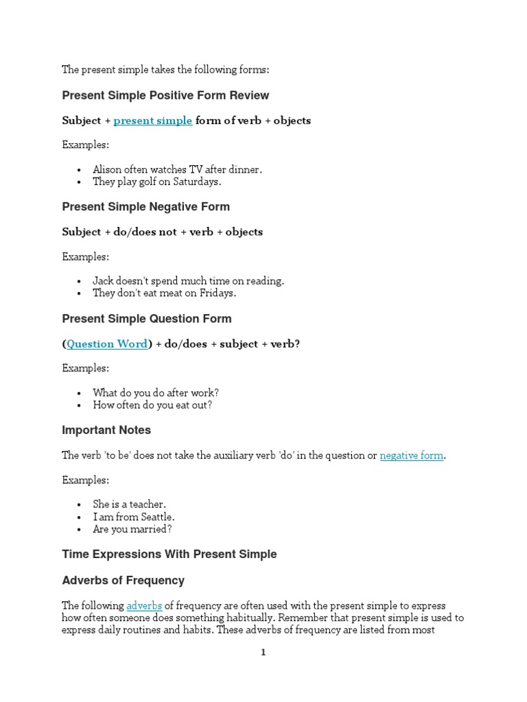 The Present Simple Practice | PDF | Verb | Grammar