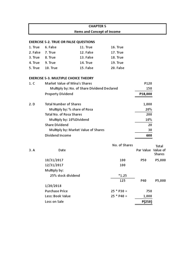 Items and Concept of Income Exercise 5-2. True or False Questions | PDF ...